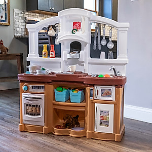 Step2 Fun with Friends Kids Kitchen Playset, Indoor/Outdoor Kitchenette, Interactive Play with Lights and Sounds, Durable Plastic, Includes 25 Piece Toy Accessories, Toddlers 2+ Years Old, Tan