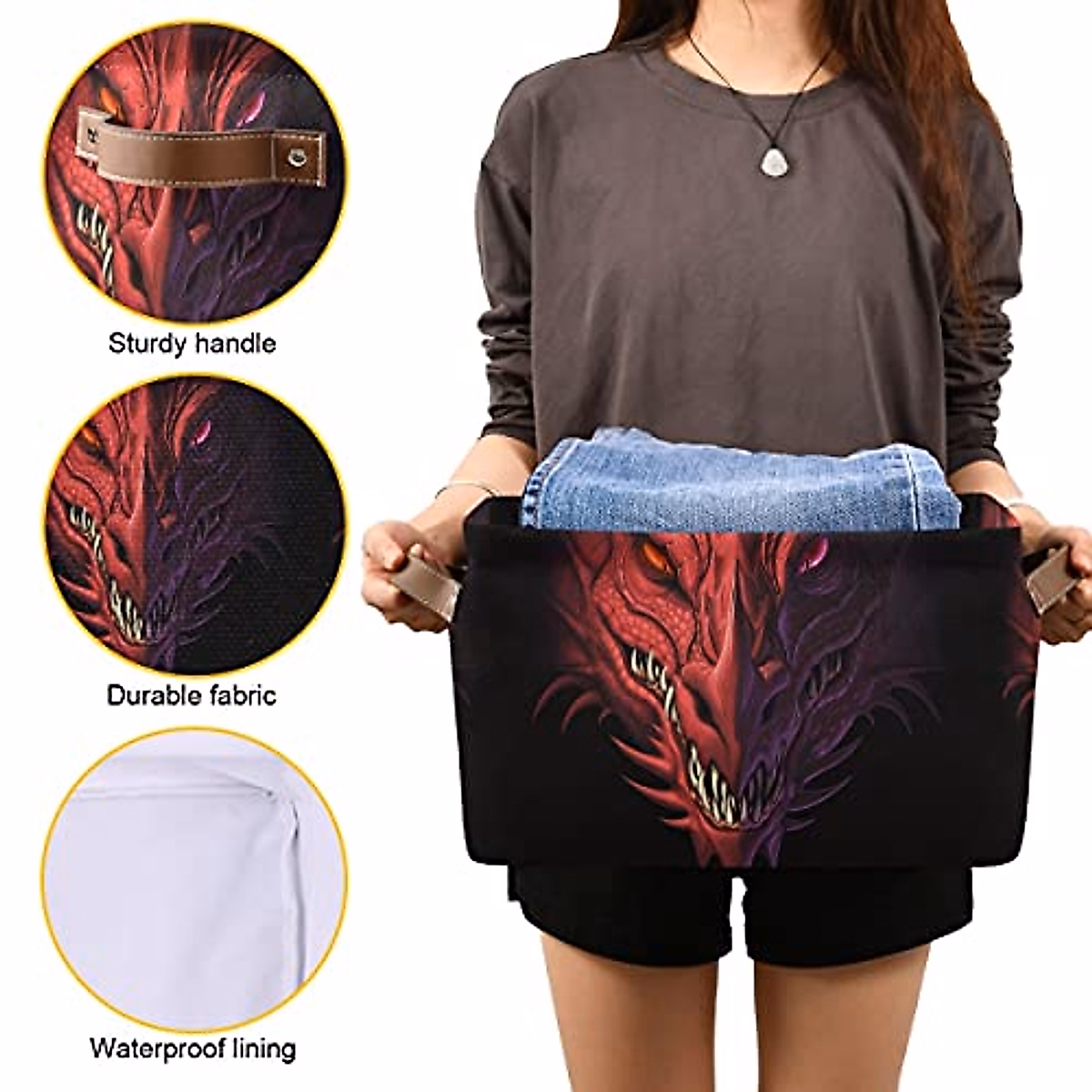 3D Magical Animal Dragon Storage Bins Basket, Collapsible Storage Cube Rectangle Storage Box with Handles for Shelf Closet Nursery Bedroom Home Office 1 Pack