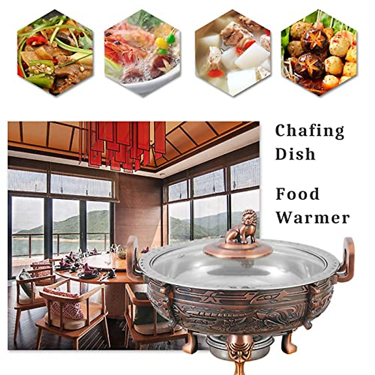 2/4 Pack Chafing Dishes & Food Warmers, Round Chafer Catering Buffet Server Set with Food Pan and Fuel Holders, for Kitchen Party Dining Buffet (Red Bronze),4 Pack