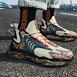 GSIGUL Mens Running Shoes Sports Athletic Fashion Sneakers Lightweight Breathable Mesh Tennis Walking Shoes Beige Size 8.5