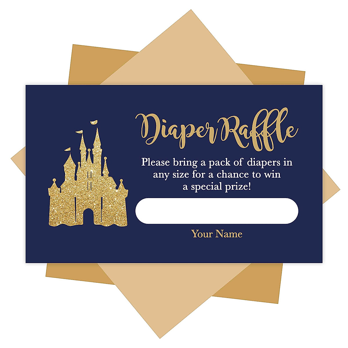 Hadley Designs - 25 Little Prince Baby Shower Invitations, 25 Baby Shower Diaper Raffle Tickets For Baby Shower Boy, Navy & Gold Fill or Write in Card, Diaper Raffle Cards