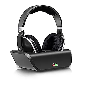 MONODEAL Wireless TV Headphones, Over Ear Headsets for TV Watching with Charging Dock, 2.4GHz RF Transmitter, 100ft Wireless Range and Rechargeable 20 Hour Battery, Black