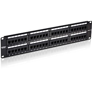 TRENDnet 48-Port Cat5/5e Unshielded Patch Panel, TC-P48C5E, 2U 19 inch Rackmount Design or Wall Mount, Cable Management, NDAA Compliant, 48 x Gigabit RJ-45 Ports