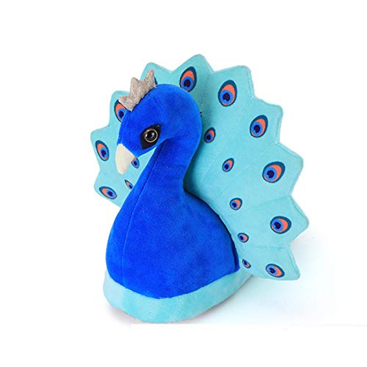 XHBYG Plush Animal Slippers, Winter Waterproof Warm Indoor Slippers, Flat Furry Plush Slipper, Women Slides for Bedroom, Couples Shoes 35-44sizeadult Peacock