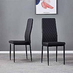 IANIYA Set of 6 Leather Dining Chairs Set, with Upholstered Cushion & High Back, Powder Coated Metal Legs, Rhombus Pattern Seats, Household Home Kitchen Living Room Bedroom