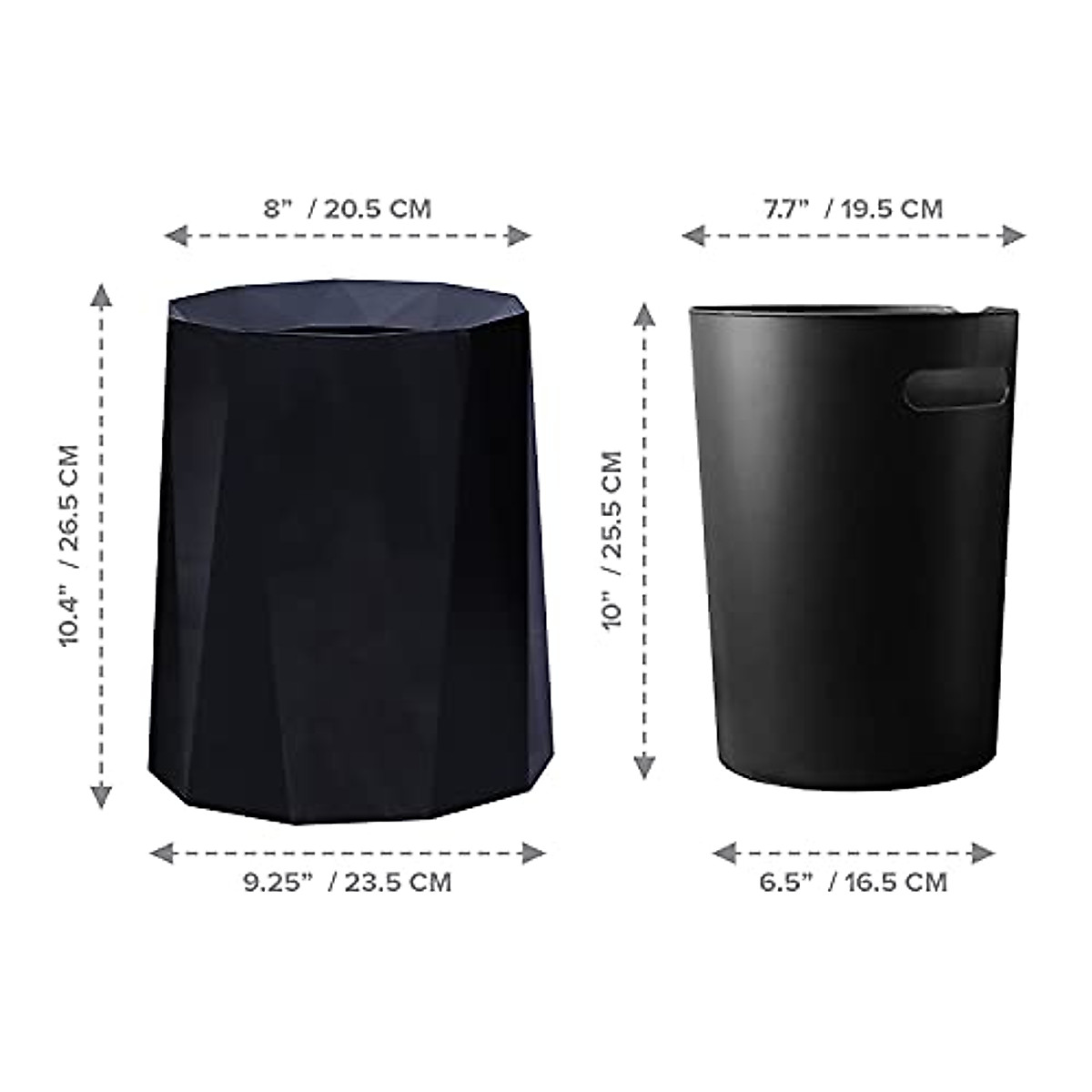 Luxurious Nordic Trash Can - Open Top Geometric Garbage Can - Double Barrel Trash Bin - Waste Basket w/Removable Plastic Bin - Living Room, Bedroom, Bathroom Trash Can - 8L/2.1Gal Garbage Bin, Black