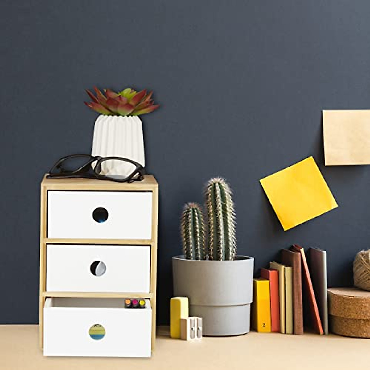 Relaxdays Desk Organiser, 3 Drawers, Bamboo & MDF, Office Storage Box, H x W x D: 21 x 14.5 x 20 cm, White, 1 Item