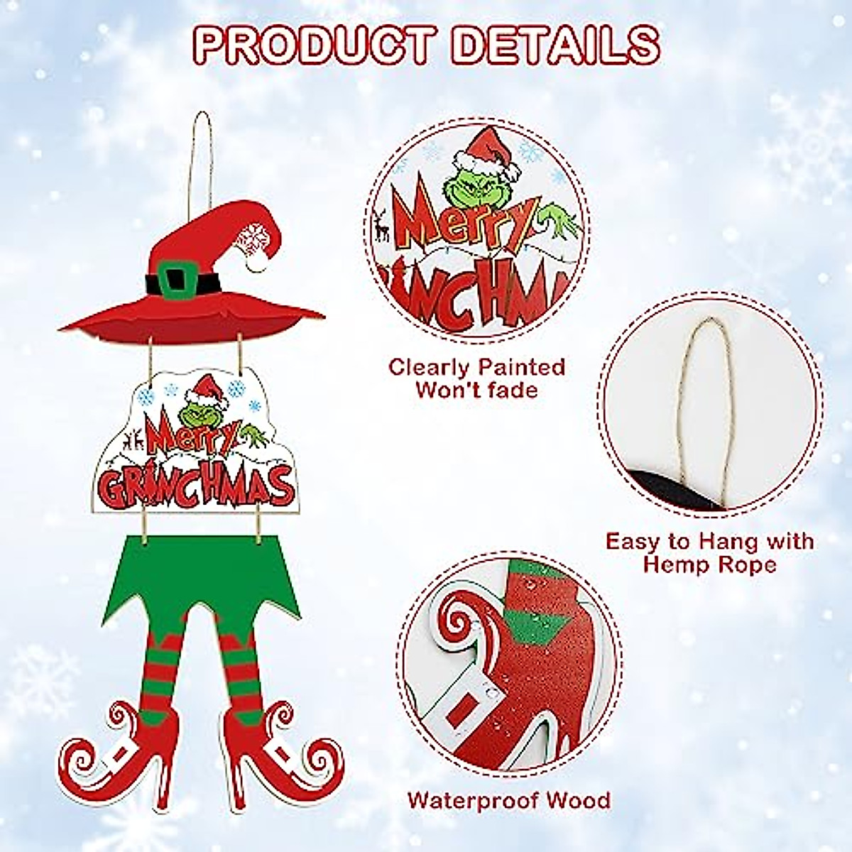 Reversible Witch Halloween Decor/Christmas Decorations for Home Indoor Outdoor, 25×10 inch Wooden Happy Halloween Wall Porch Door Sign Hanging Decor, Merry Grinchmas Door Decor Xmas Holiday Decoration