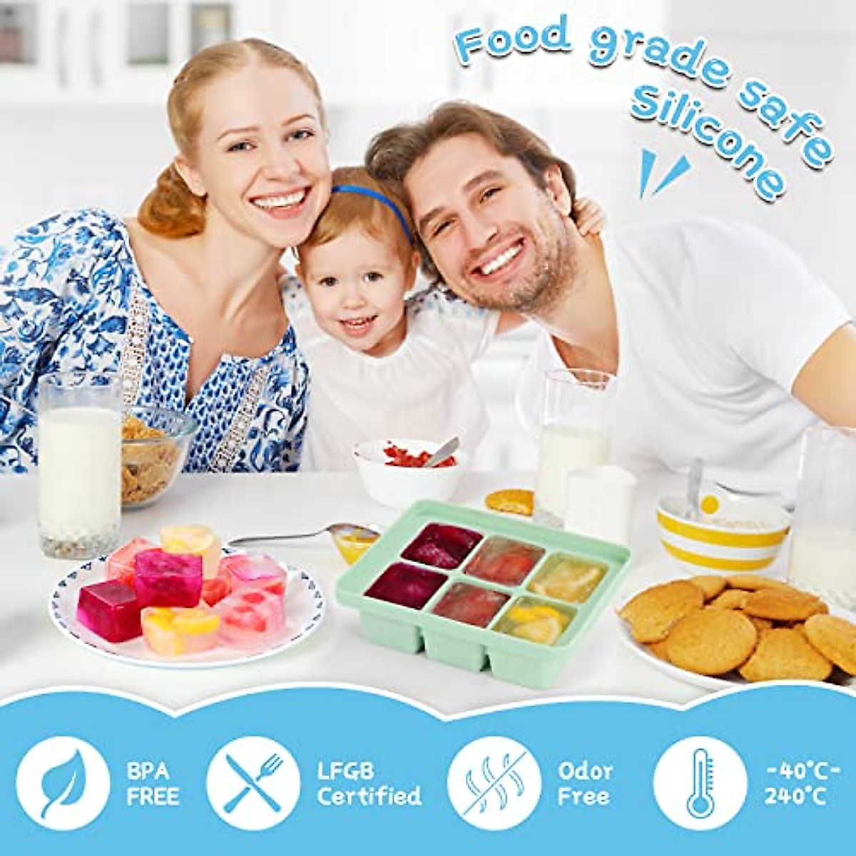 STARBRILLIANT Ice Cube Tray, Easy-Release Silicone Large Ice Moulds with Removeable LidsPerfect for Chilled DrinksFreezer, Baby Food, Whiskey and Cocktail, LFGB Certified (Set of 3(18 ice cubes))