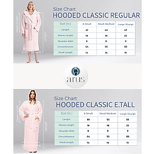 Arus Women's Hooded Classic Bathrobe Turkish Cotton Robe, Small-Medium, Pink