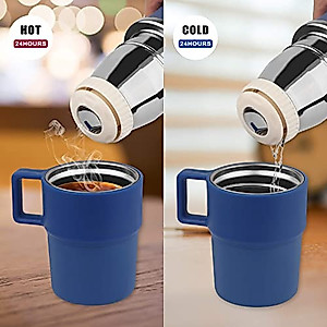 Insulated Water Bottle with Cup, 21 OZ Stainless Steel Water Bottle, Coffee Insulated Bottle with Handle, Double-Walled Thermal Water Bottle for Hot Drinks & Cold Drinks, Blue