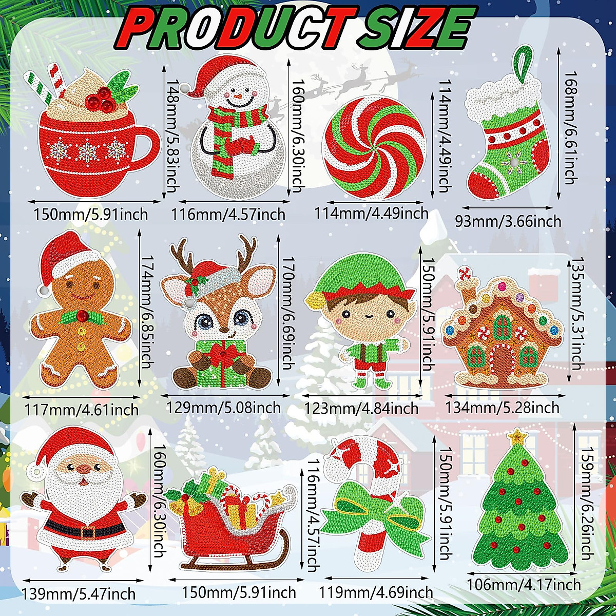 Gueevin 12 Pcs Diamond Painting Window Clings Kits Diamond Art Kits for Kids Glass Window Clings DIY Craft Kits Cute Diamond Art Painting Ornament for Adults Women Kids Gifts(Classic)