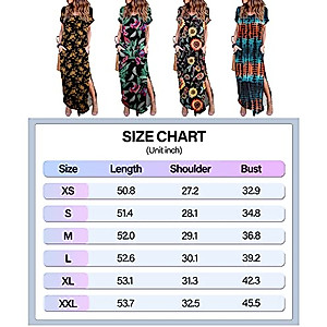 HUSKARY Women's Summer Maxi Dress Casual Loose Pockets Long Dress Short Sleeve Split