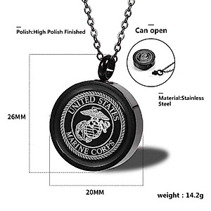 MEMORIALU Black MARINE CORPS Urn Necklace For Ashes Stainless Steel Memorial Pendant Cremation Jewelry for Men Women