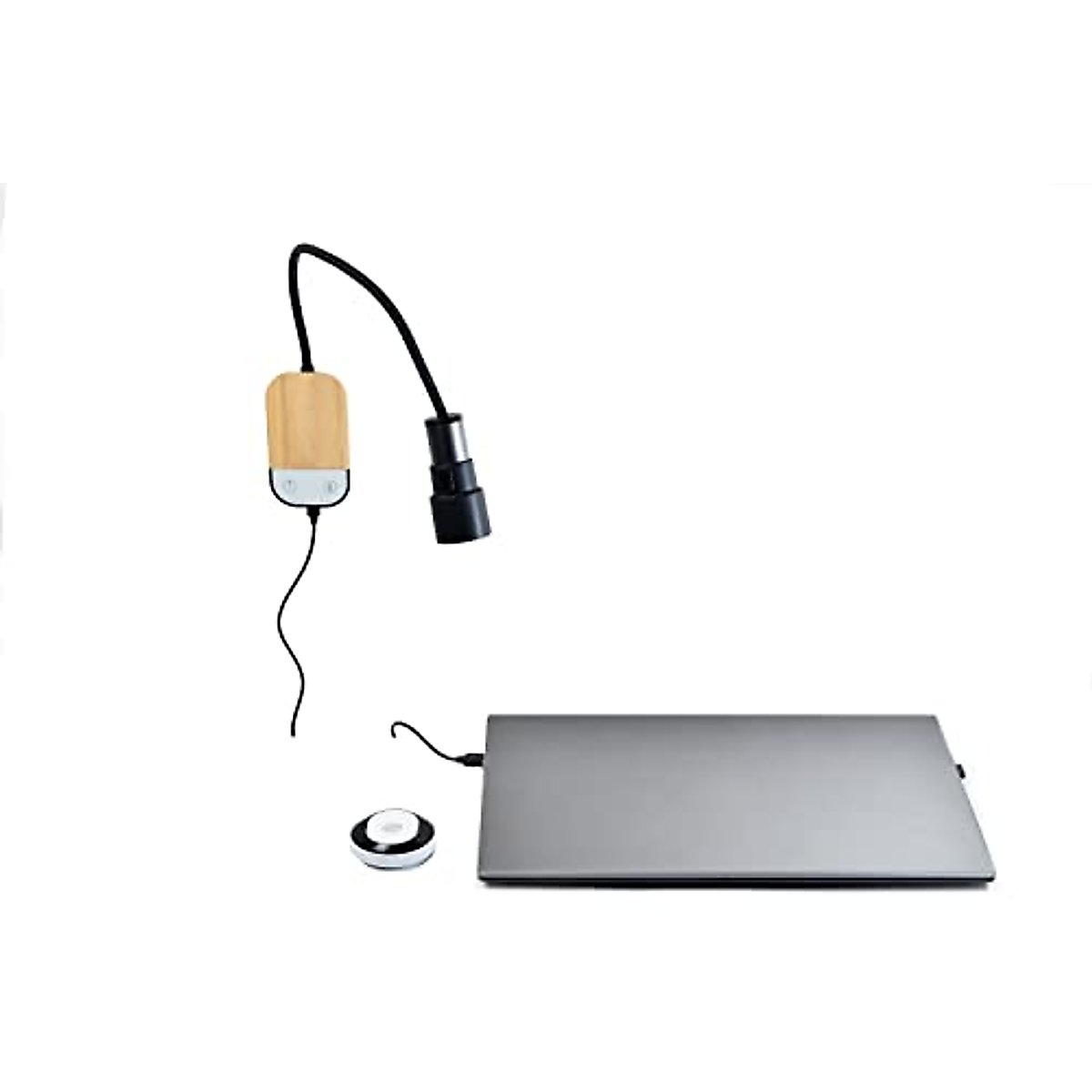 Cool Light Shop Multi-Functional LED Wall and Desk Lamp, Remote Control Sets Color, Adjustable Focus. Black Housing with Walnut Finish. 14 x 2.5 1 in. Powers USB Cable (Black), (MFL01)