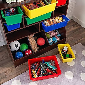 KidKraft Wooden Wall Storage Unit with 8 Plastic Bins and 13 Compartments, Espresso, Gift for Ages 3+