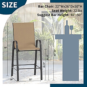 Amopatio Outdoor Bar Stools Set of 4, Sturdy High Back Outdoor Bar Chairs, All-Weather Textile Patio Bar Stools, Comfortable Bar Hight Patio Chairs for Backyard, Balcony, Porch, Brown