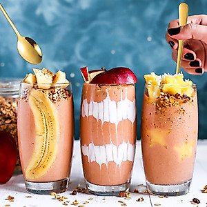 TSWEIHOME 7.7-Inch Gold Iced Tea Spoons Long Handle Stainless Steel, Coffee Stirring Spoons, Long Ice Cream Spoons, Long Handled Teaspoons, Cocktail Stirring Spoons, Dessert Spoons，Set of 4