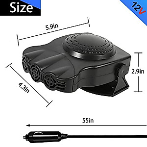 Car Heater Fan, Portable Electronic Auto Fan Heater 12V 150W 2 in 1 Heating/Cooling Function Fast Heating Car Defrost Defogger (Black)
