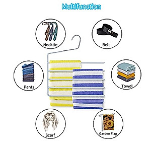 Nature Smile 4 Pack Heavy Duty Multi Layers Metal Pant Slack Hangers,Non-Slip 5-Tier Open-Ended Pants Hanger Closet Storage Organizer for Garden Flags Trousers Jeans Scarf(Silvery Grey Color