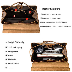 S-ZONE Women Genuine Leather Tote Bag Shoulder Handbag Bundle with Backpack Purse