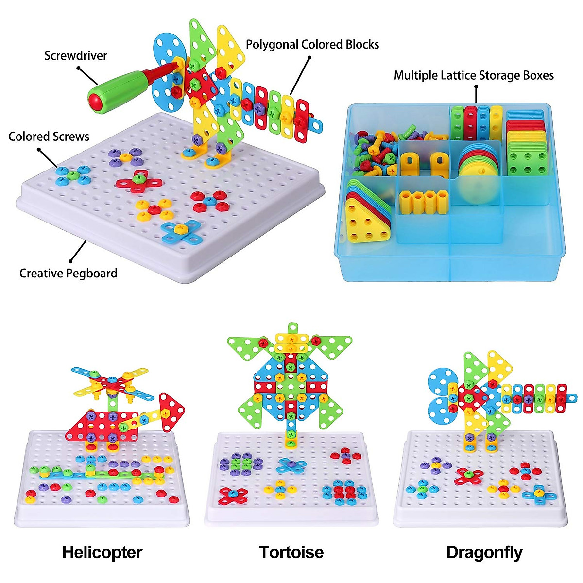 Haifeng Creative Mosaic Drill Set for Kids, STEM Toys for 3+ Year Old, Electric Drill Toy with DIY Screwdriver Tool,3D Construction Toys for Boy & Girl, Building Blocks for Toddler Preschool