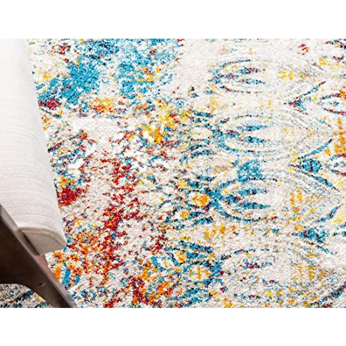 Unique Loom Rosso Collection Vintage, Traditional, Distressed, Bohemian, Botanical, Southwestern Area Rug, Round 8' 0" x 8' 0", Multi/Blue