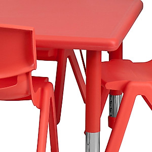 EMMA + OLIVER 24" W x 48" L Red Plastic Adjustable Activity Table Set-6 Chairs