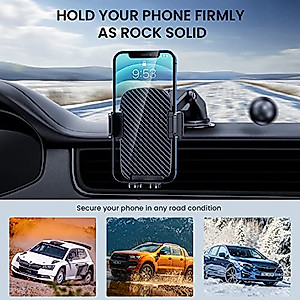 Phone Holder for Car [Military-Grade Suction] Phone Stand for Car Phone Holder Mount [Super Stable] Automobile Cell Phone Holder Car Mount for iPhone Universal Car Dashboard Mount Fit All Smartphone