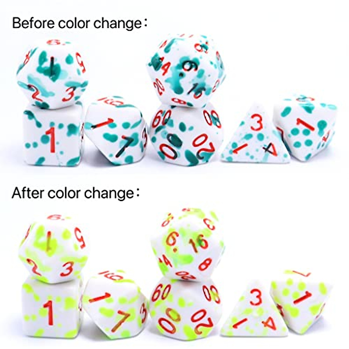 DND Game Dice Set Polyhedral - IDTQ Dungeons and Dragons Color Changes with Temperature Purple Red White Black Blue Yellow Green Dice Set RPG MTG Table Games 6sets D4 D6 D8 D10 D12 D20