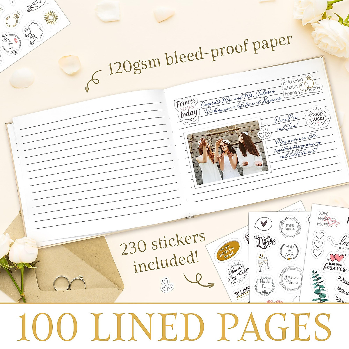 Premium Wedding Guest Book Set, Includes Slipcase Box, 100 Pages, and 200 Stickers, Perfect for Wedding Reception, Bridal Shower, and Special Events