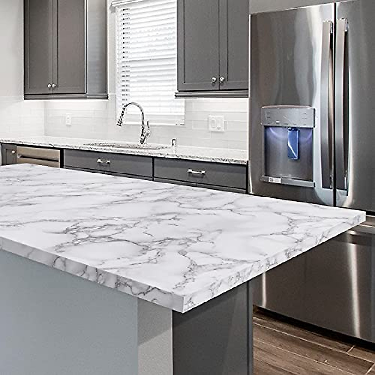 Caltero Marble Contact Paper 15.7" x 118" White Grey Marble Wallpaper Peel and Stick Glossy Marble Contact Paper Self Adhesive Contact Paper for Countertop Kitchen Cabinets Bathroom