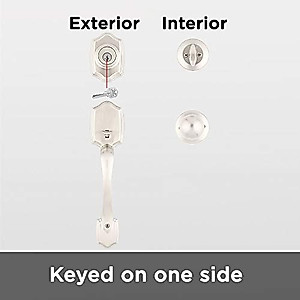 Kwikset 96870-099 Belleview Single Cylinder Front Door Handleset With Polo Door Knob featuring SmartKey Security in Satin Nickel