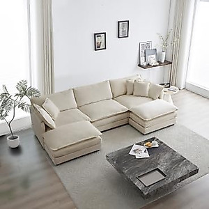 Linyuanwai Chenille Fabric Ottomans Footrest to Combine with 2 Seater Sofa, 3 Seater Sofa and 4 Seater Sofa, Light Coffee