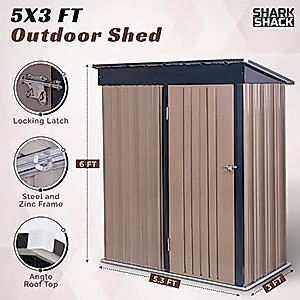 Shark Shack Outdoor Storage Shed | 6x5.3x3 ft Outdoor Shed with 2 Adjustable Shelves | Anti-Rust Steel Garden Shed | Sheds & Outdoor storage clearance for Garden Tools and Lawnmower - Black/Grey