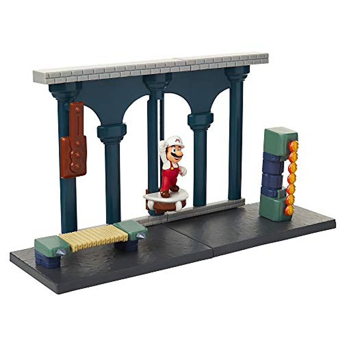 Nintendo Super Mario Lava Castle Deluxe Play Set, Includes: 2.5” Fire Mario Figure & Mechanical Features, Spinning Fireballs Tower, Swinging Pendulum, Bone Lift & Bridge
