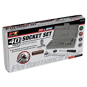 Performance Tool W1173 SAE/Metric 40-Piece SAE and Metric Socket Set, 1/4-Inch & 3/8-Inch Drive
