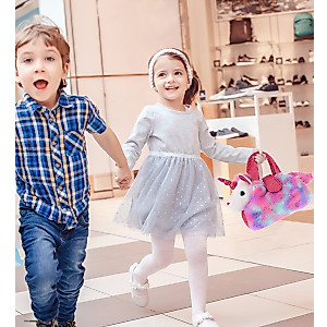 DolliBu Cotton Candy Pink Unicorn Plush Toy Pet Carrier - Cute Unicorn Stuffed Animal Pet Purse for Girls, Removable Sparkly White Unicorn Plush Toy in Fluffy Pink Handbag for Dress Up, Pretend Play