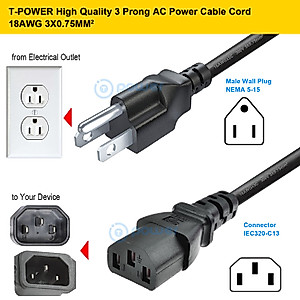 T POWER 4 FT Long 3 Prong AC Power Cord for Instant Pot Pressure Cookers, Rice Cookers, Soy Milk Makers, and Other Kitchen Appliances Power Cord Model PC-WAL1 3pin