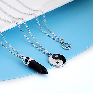 MJartoria Gothic Necklaces Chakra Yin Yang and Peace Sign Charm Pendant Multlayered Alloy Chain Choker Necklace Set Gothic Jewelry(Black)