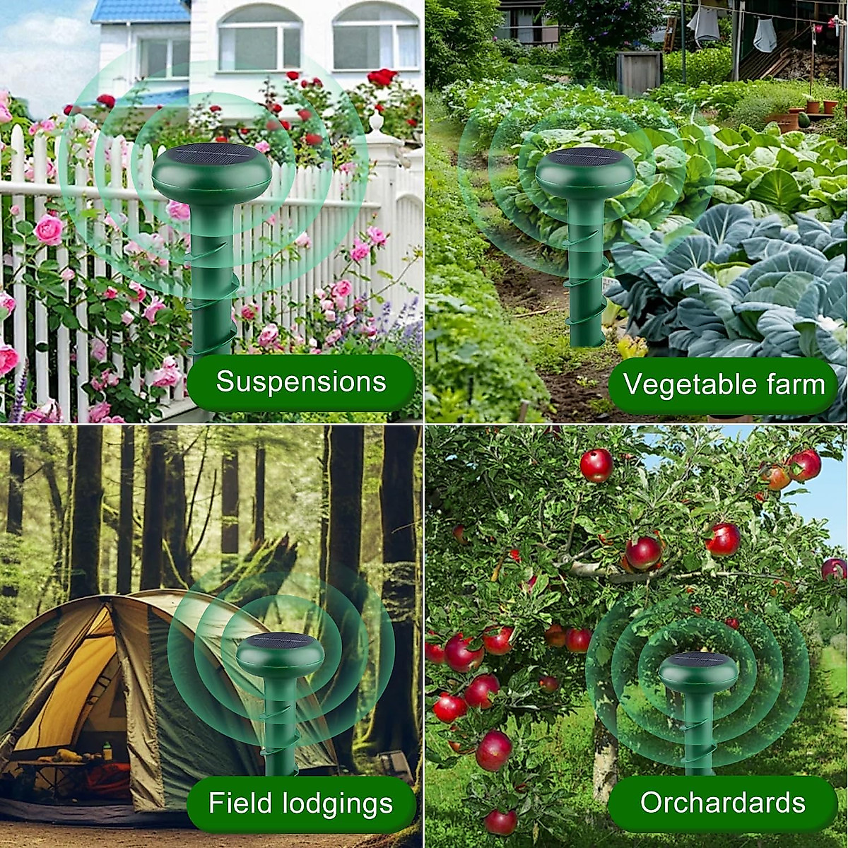 Solar-Energy Mouse Repellent 2P with Screw-Shape Stakes Outdoor, Ultrasonic Mole Repellent for Lawn, Yard, Farmland, Keep Voles, Chipmunks, Squirrels, Snakes, Armadillos, Groundhogs away