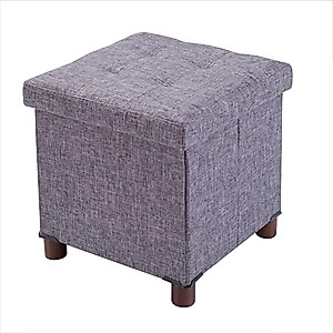 15 Inches Storage Ottoman with Wooden Legs Cube Foot Rest Stool, Square Footstool Storage, Ottoman with Storage for Living Room, Foldable Fabric Ottoman, Comfortable Seat with Lid, Space-Saving Grey