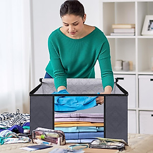 SpralSail Clothes Storage Bags, Closet Organizers and Storage Containers for Clothes, Bedding & Blankets, Foldable Bedroom Organization Solution with Window, Handles & Zippers - 6 Pack,Grey