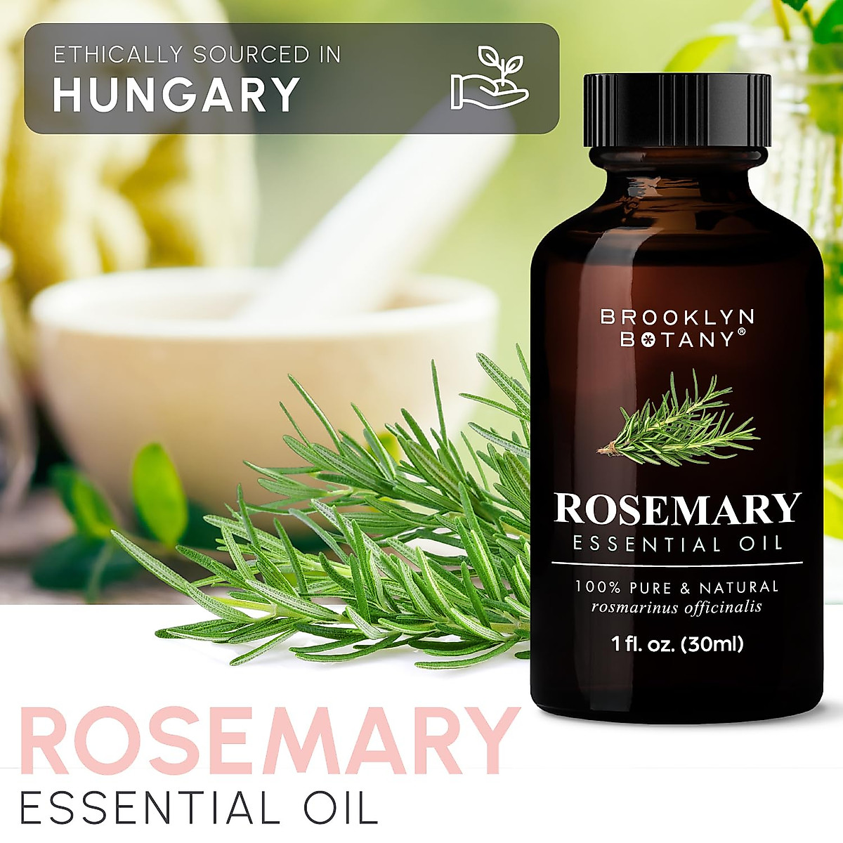 Brooklyn Botany Rosemary Essential Oil – 100% Pure and Natural – Premium Grade Oil with Dropper - for Aromatherapy and Diffuser - 1 Fl Oz