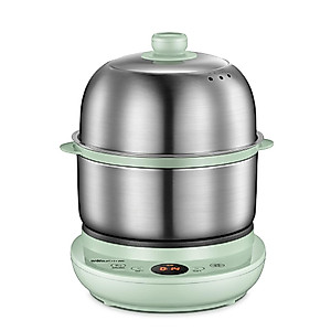 Bar Electric Small Food Steamer 2 Tier, Egg Cooker with Steaming & Frying, Stainless Steel Vegetable Steamer for Cooking, Anti-dry Burn Protection, 9.5h Preset, 360W, ZDQ-B14Y5
