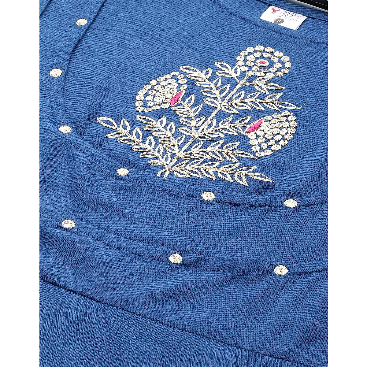Yash Gallery Indian Rayon Embroidered Regular Kurtis for Women (Blue)