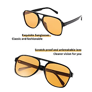 FEISEDY Vintage Retro 70s Plastic Aviator Sunglasses Trendy Orange Classic Large Squared Frame B2751