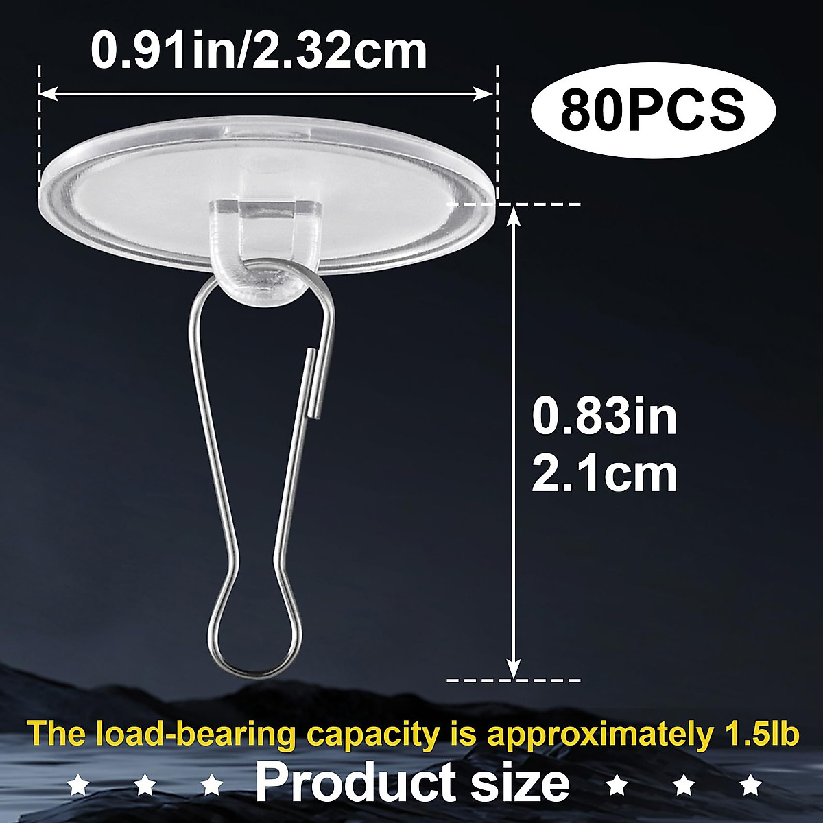 SmallCat 80 Pack Self Adhesive Ceiling Hooks for Hanging, Sticky Ceiling Hooks, Removable Transparent Wall Hanger for Ceiling Decor, Festival Decor - 2 cm(0.78 in)