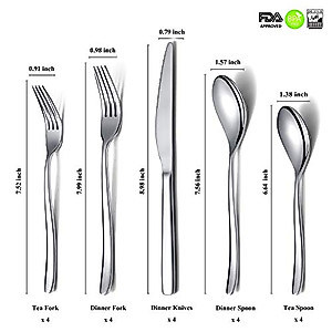 Silverware Set 20 Pieces, Stainless Steel Flatware Set, Mirror Polish Cutlery Set, Utensil Sets Service Set for 4 (Silver)