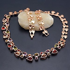 Necklaces for Women, Classic Multi Gemstones Silver Necklaces with Amethyst Garnet Morganite Peridot Women Jewelry (Gold)
